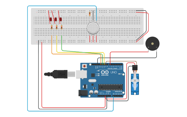 Circuit design FIRE ALARM - Tinkercad