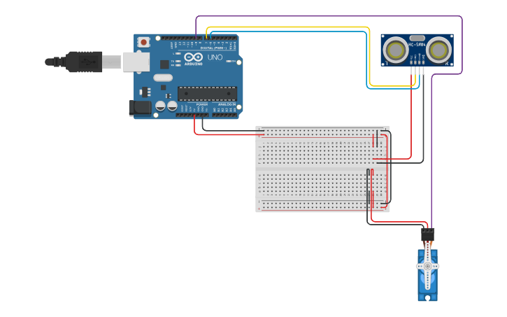 Circuit design Sensor ultrassonico micro servo - Tinkercad