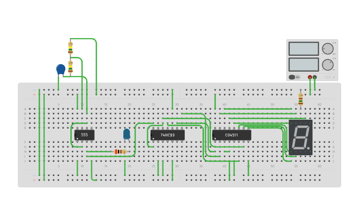 Circuit design 11_Binary And Decoder Counter | Tinkercad