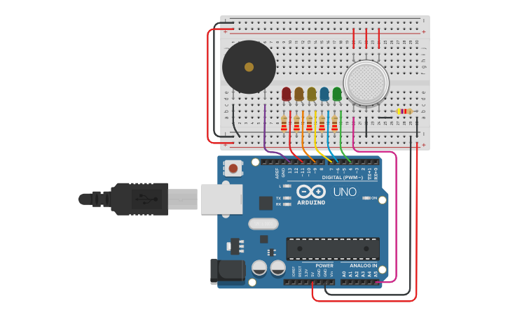 Circuit design Detector de Gas - Tinkercad