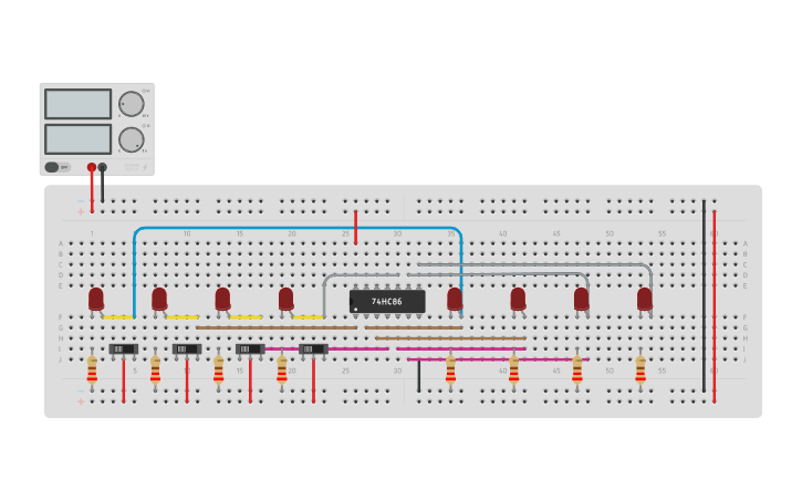 Circuit design Gray code to Binary Conversion - Tinkercad
