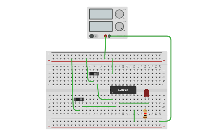 Circuit design set 1exp1 QUAD TWO INPUT NAND GATE (7400) | Tinkercad