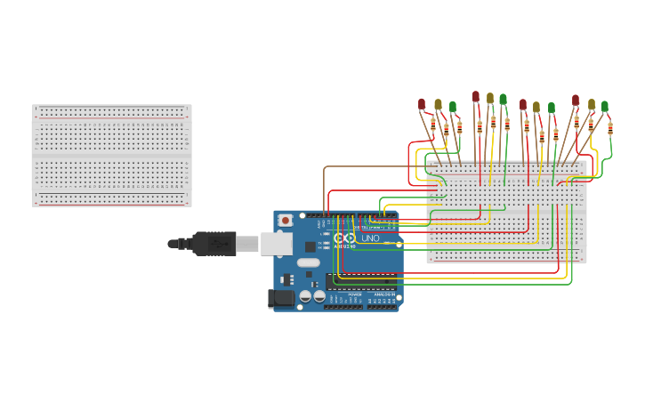 Circuit Design 4 Way Traffic Circuit Using Arduino Uno Tinkercad