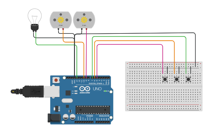 Circuit design Fans and light bulb - Tinkercad
