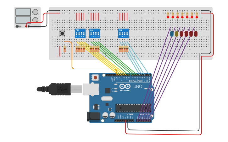 Circuit design Copy of ALU 2 BANDERAS 4 BITS - Tinkercad
