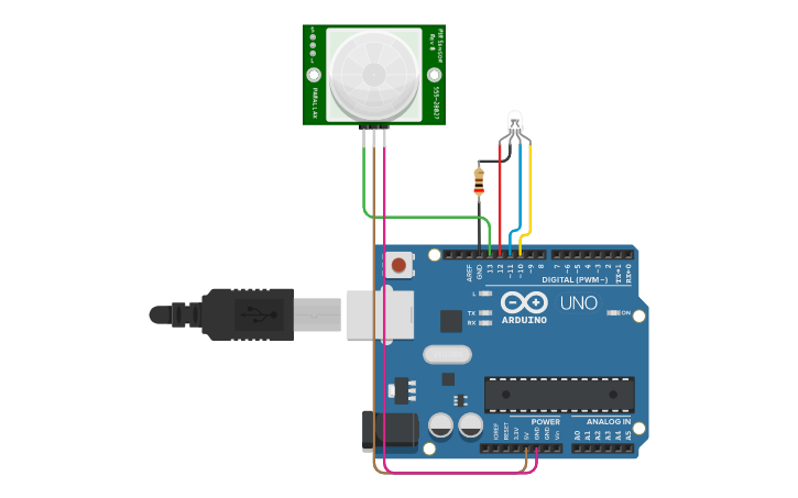 Circuit design LATIHAN 2 + PIR Sensor | Tinkercad Circuit design LATIHAN 2 + PIR Sensor | Tinkercad