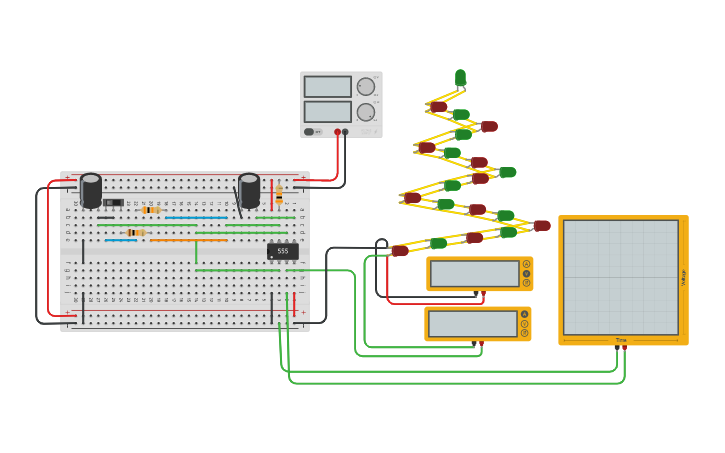 Circuit design LEDs Árvore de Natal - Tinkercad
