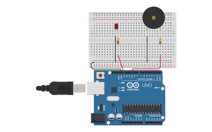 Circuit design Ergasia_4c-Arduino_buzzer_LED | Tinkercad