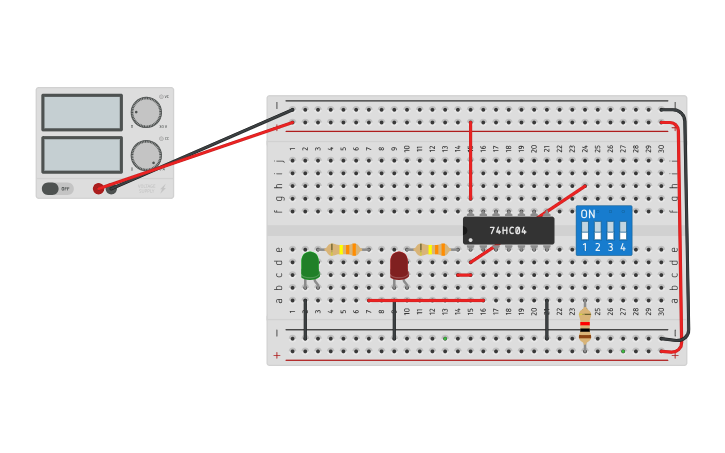 Circuit design 1 SWITCH 2 LED (INVERTER) - Tinkercad