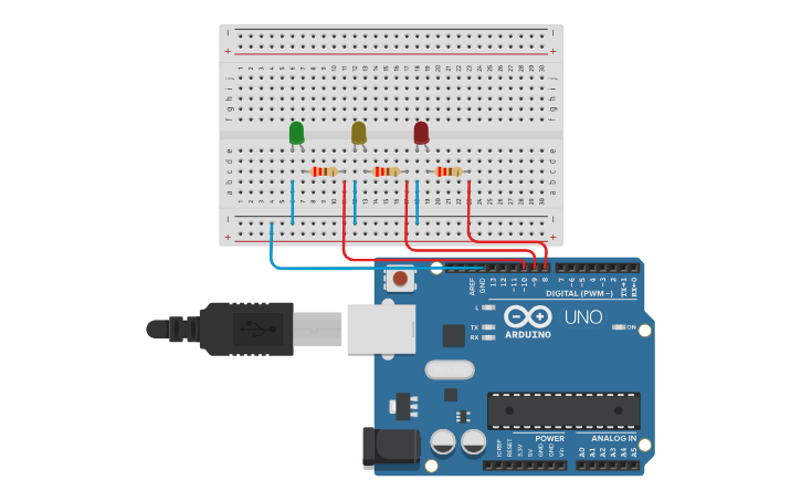 Circuit design 3 LED - Tinkercad