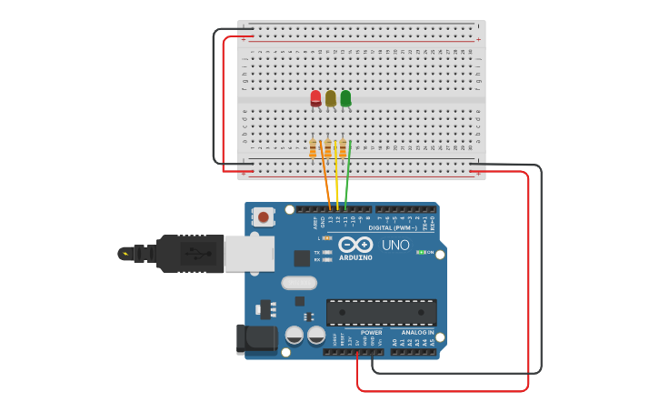 Circuit design semaforo, arduino - Tinkercad