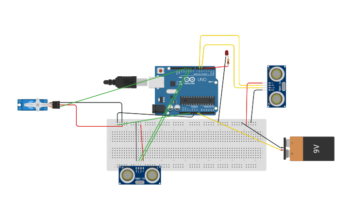 Circuit design Smart dustbin - Tinkercad
