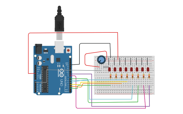 Circuit design LED chaser circuit - Tinkercad