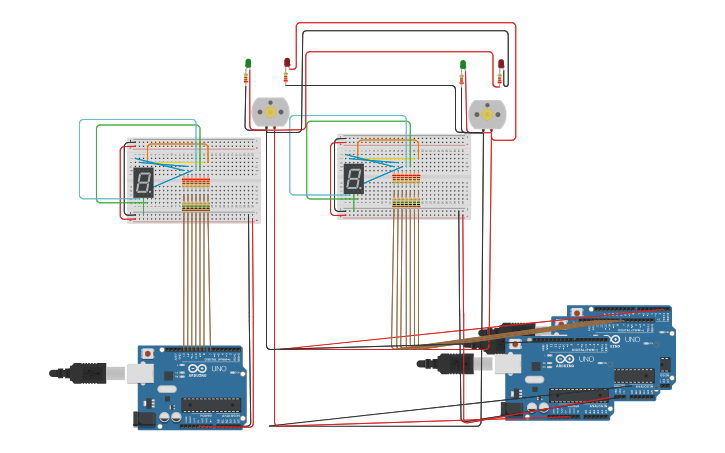Circuit design 7 SEGMENTOS 2 MOTORES CON TEMPORISADOR ARDUINO - Tinkercad