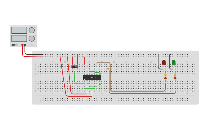 Circuit design 2-bit Synchronous Up Counter (By Slide Switch) - Tinkercad