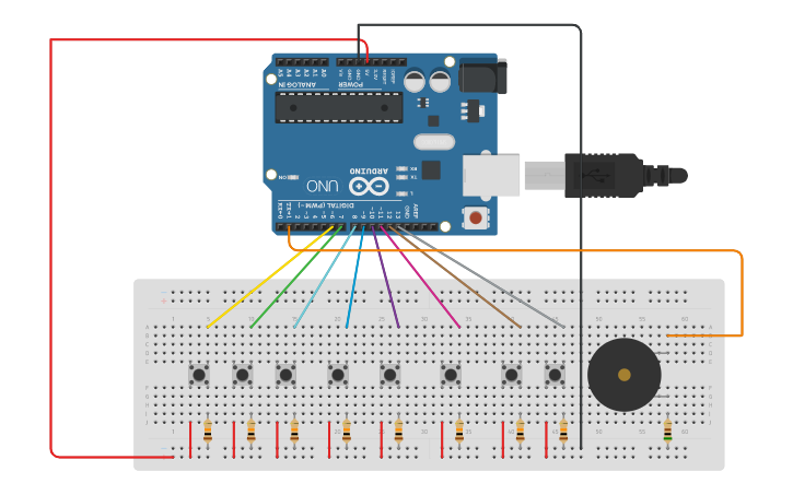 Circuit design tocando piano - Tinkercad