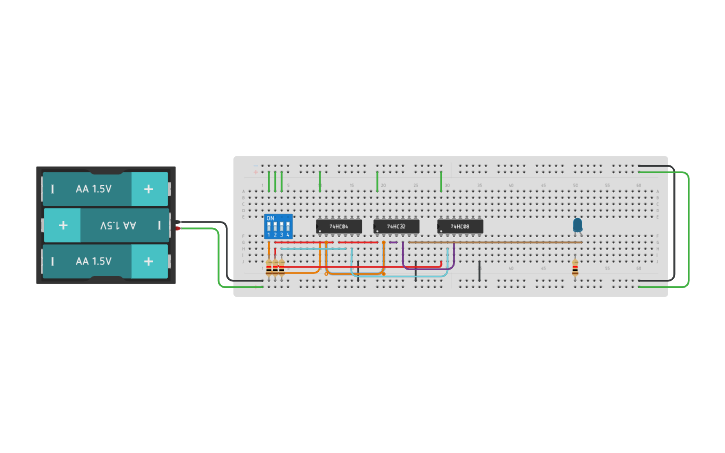 Circuit design (B')+(A')+(BC') - Tinkercad