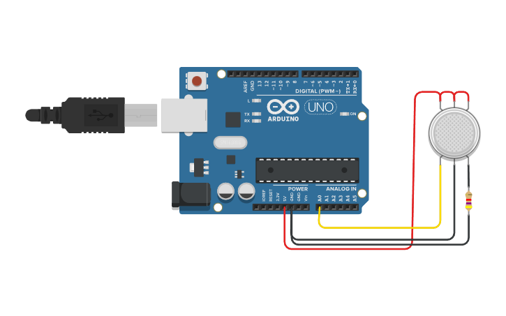 Circuit design Gas Leakage detection Using Arduino - Tinkercad