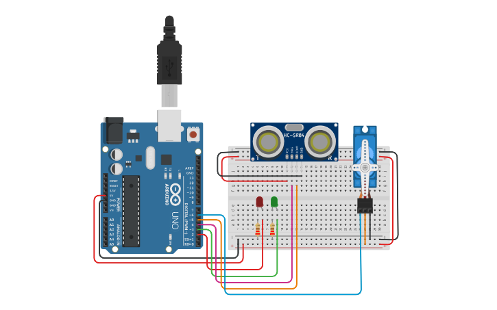 Circuit Design Implementation Of Servo Sensor And Ultrasonic Sensor Tinkercad
