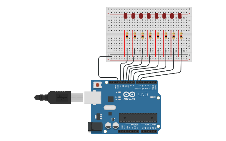 Circuit design Arduino Knight Rider Circuit - Tinkercad