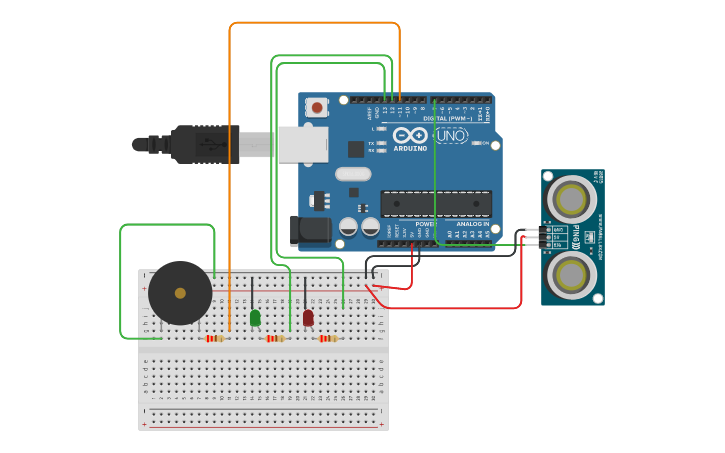 Circuit design Ultrasonic - Alarme - Tinkercad
