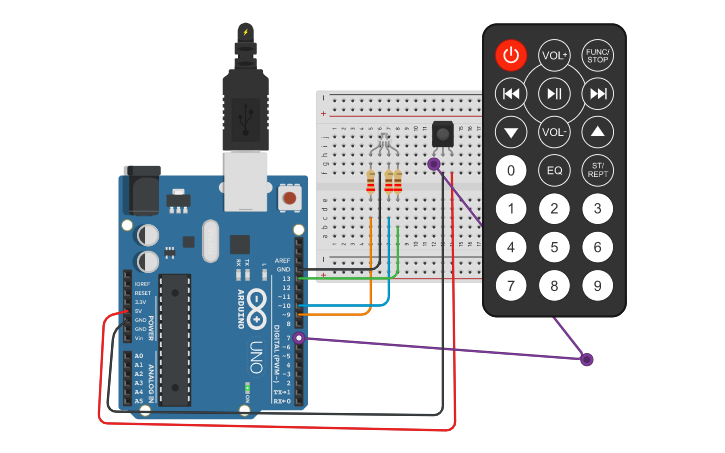 Circuit design Practica 6 control remoto IR - Tinkercad