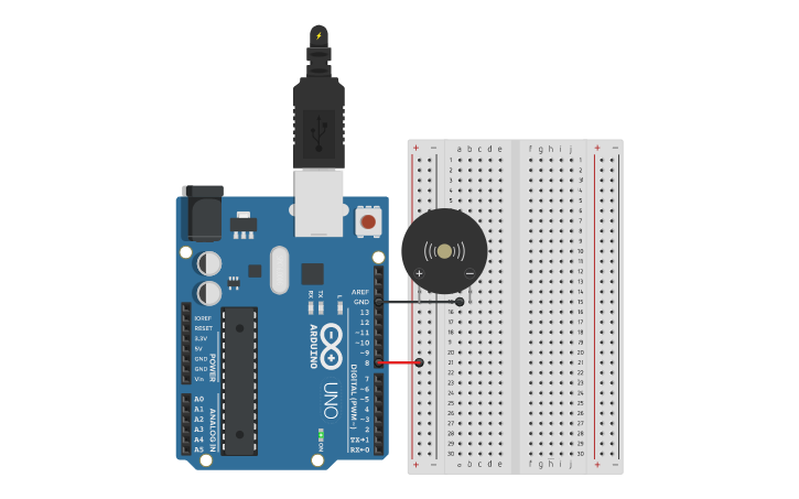 Circuit design Arduino Buzzer Interfacing (Twinkle-Twinkle) - Tinkercad