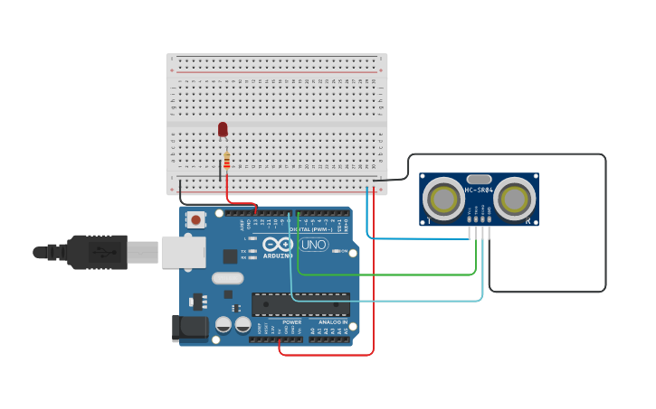 Circuit design Sensor de distancia ultrasonico con arduino uno - Tinkercad
