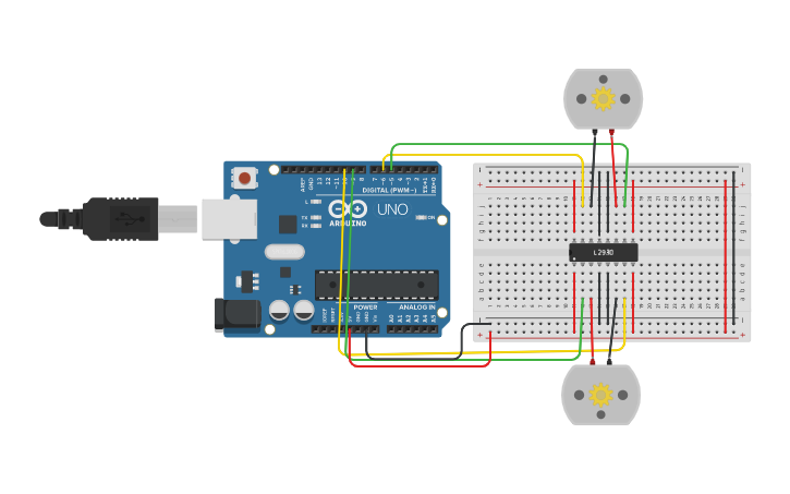 Circuit design L293D interfacing - Tinkercad