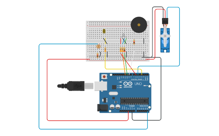 Circuit Design Foto Resistor Ldr Buzzer Servo Motor Tinkercad