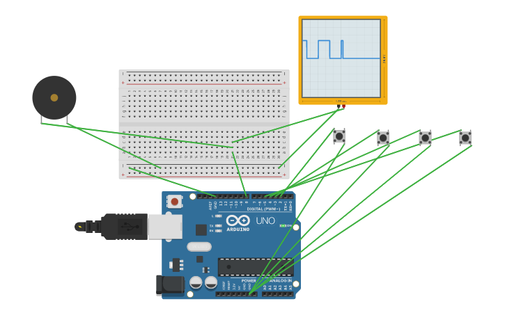 Circuit design Piano with Oscilloscope - Tinkercad