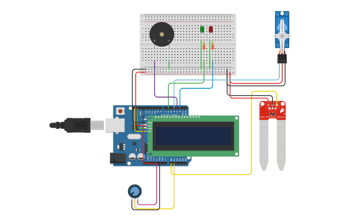 Circuit design Penyiraman Tanaman Otomatis - Tinkercad