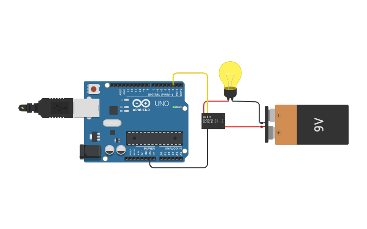 Circuit design Encendido de una bombilla - Tinkercad