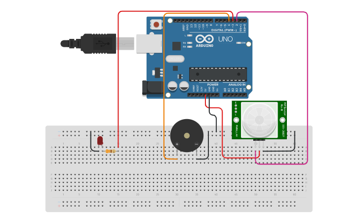 Circuit design Arduino #20 PIR (Hareket) Sensörü Kullanımı - Tinkercad