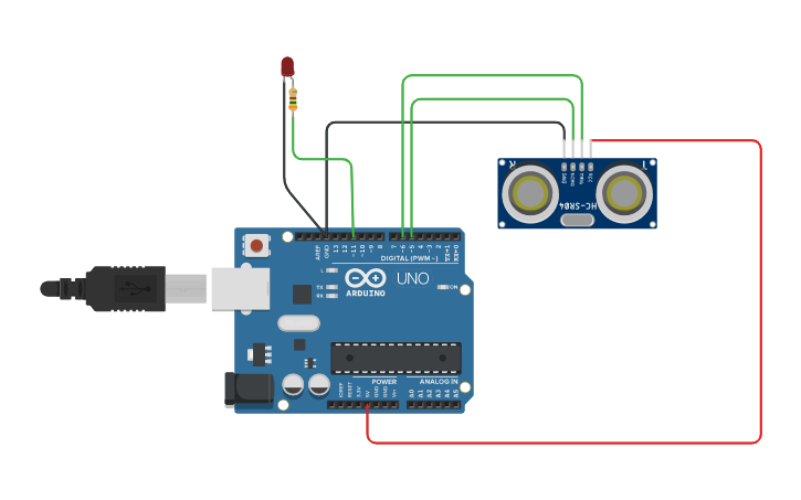 Circuit design 9. arduino-sensor distancia | Tinkercad