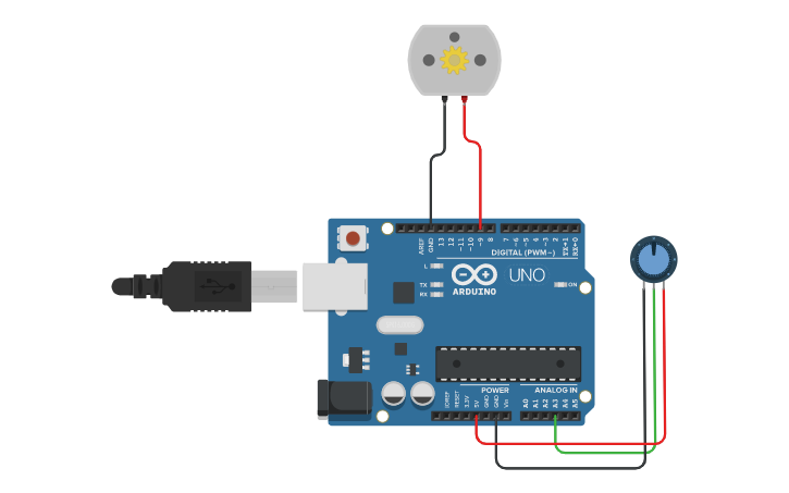 Circuit design Vr ควบคุมมอเตอร์ - Tinkercad