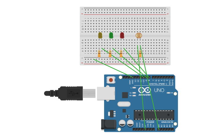 Circuit design 6. Light Dependent Resistor - Tinkercad