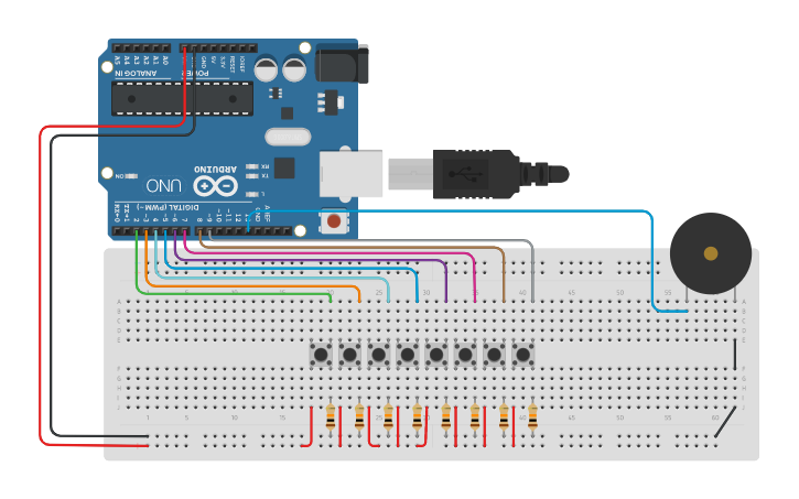 Circuit design Copy of Arduino Piano | Tinkercad