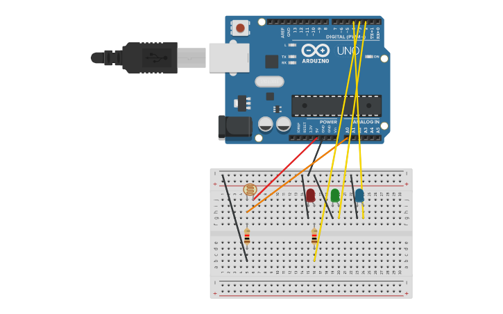 Circuit design Arduino and a Photoresistor | Tinkercad