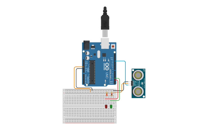 Circuit design Sensor de distância - Tinkercad