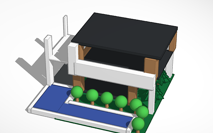3D design modern house with trees - Tinkercad