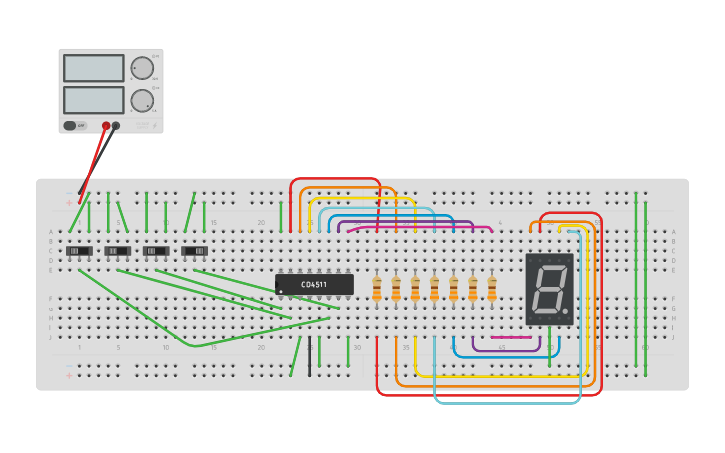 Circuit design BCD to 7 segment decoder lab7 - Tinkercad