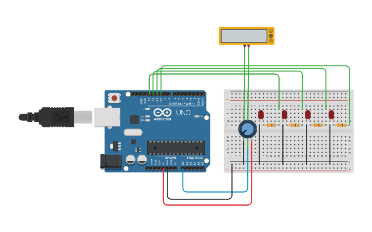 Circuit design Arduino potenciometro 4 | Tinkercad