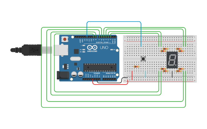 Circuit design Copy of Arduíno - Display 7 segmentos - Tinkercad
