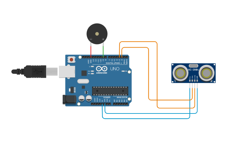 Circuit design Ultrasonic sensor interfacing with Arduino - Tinkercad