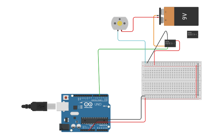 Circuit design DC Motor with Relay - Tinkercad