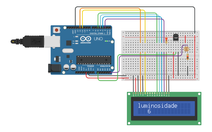 Circuit design exemplo 8 - sensor de luminosidade - Tinkercad