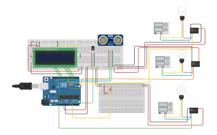 Circuit design 13521161_Arduino Sensor Jarak, Suhu, Cahaya - Tinkercad Circuit design 13521161_Arduino Sensor Jarak, Suhu, Cahaya - Tinkercad