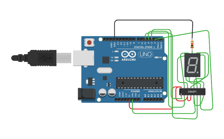 Circuit design 7 segment decoder | Tinkercad