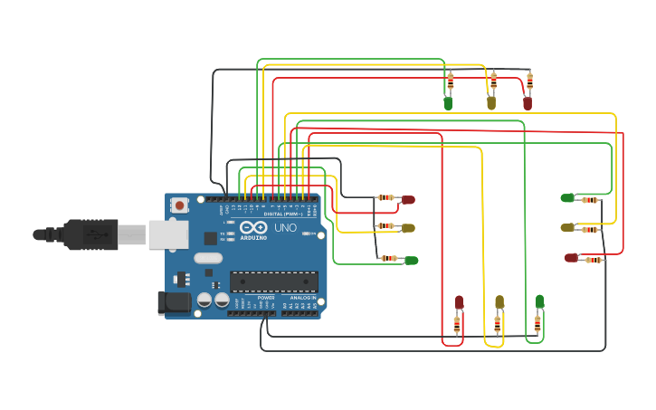 Circuit design Four Way Traffic Control System | Tinkercad